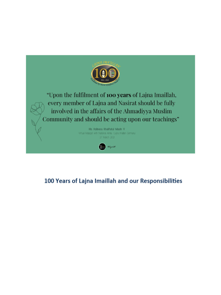 Lajna Imaillah: 100 Years of Women's Role | PDF | Prophet | Jesus