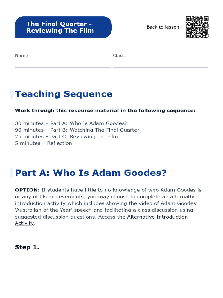 The Final Quarter - Reviewing The Film - Lesson Plan | PDF | Indigenous ...