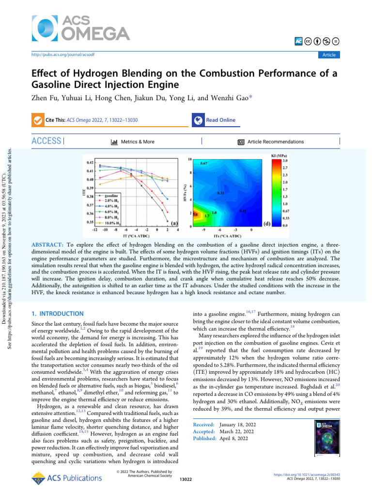 Effect of Hydrogen Blending On The Combustion Performance of A Gasoline ...
