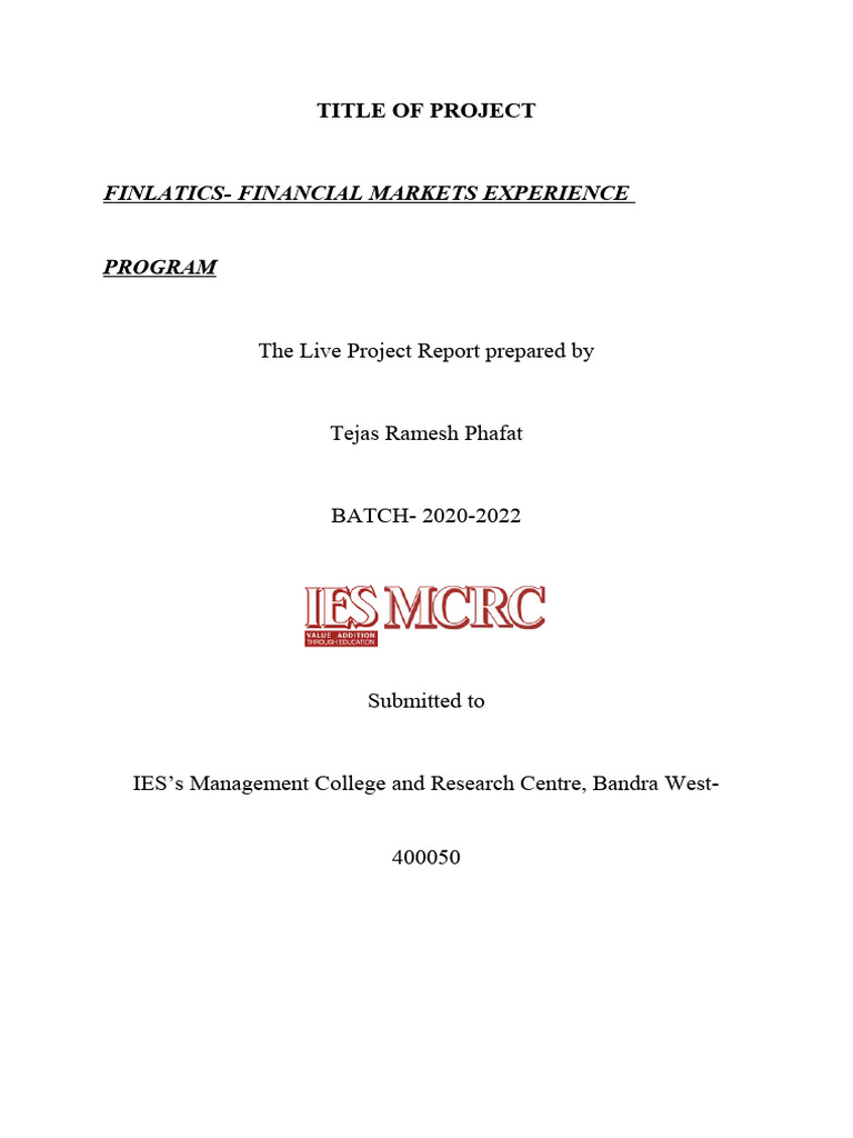 Finlatics Financial Markets Experience Report | PDF | Stocks | Stock Market