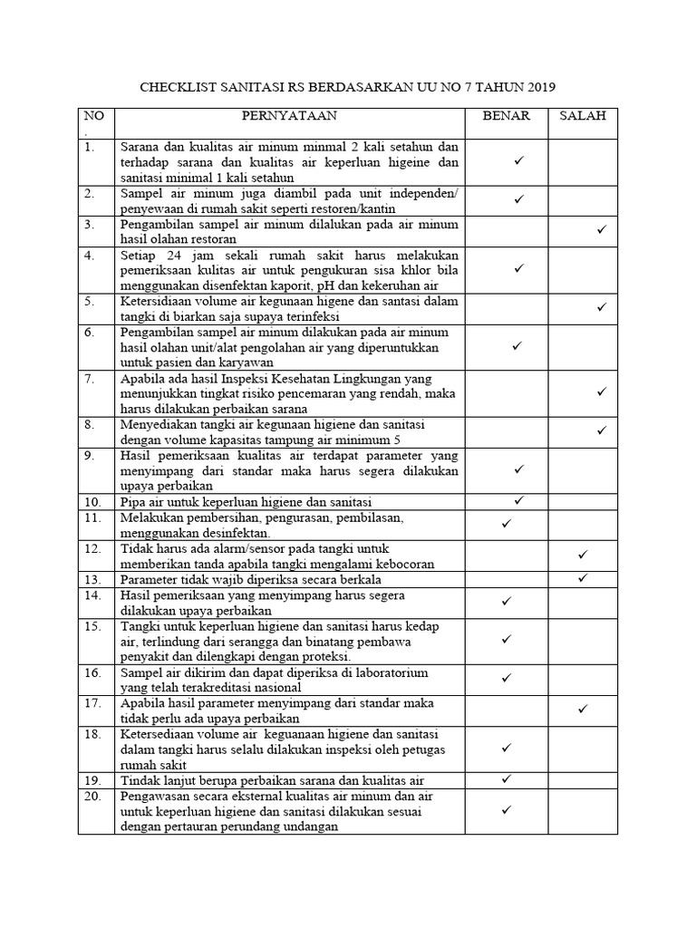 Checklist Sanitasi RS Kel 13 | PDF