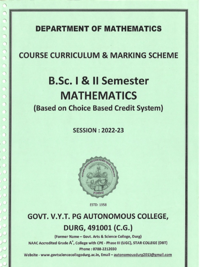 6 - B.Sc. Mathematics I & III Semester 2022-23 | PDF