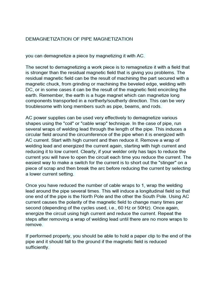 Demagnetization of Pipe Magnetization | PDF | Alternating Current | Welding