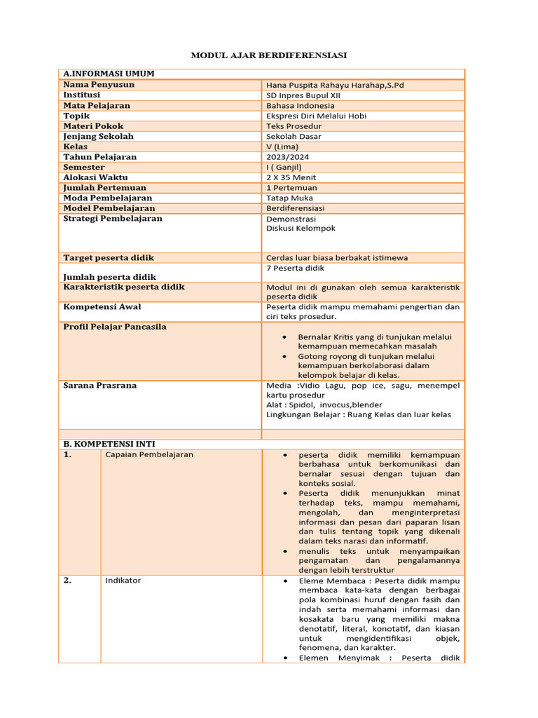 Modul Ajar Berdiferensiasi | PDF