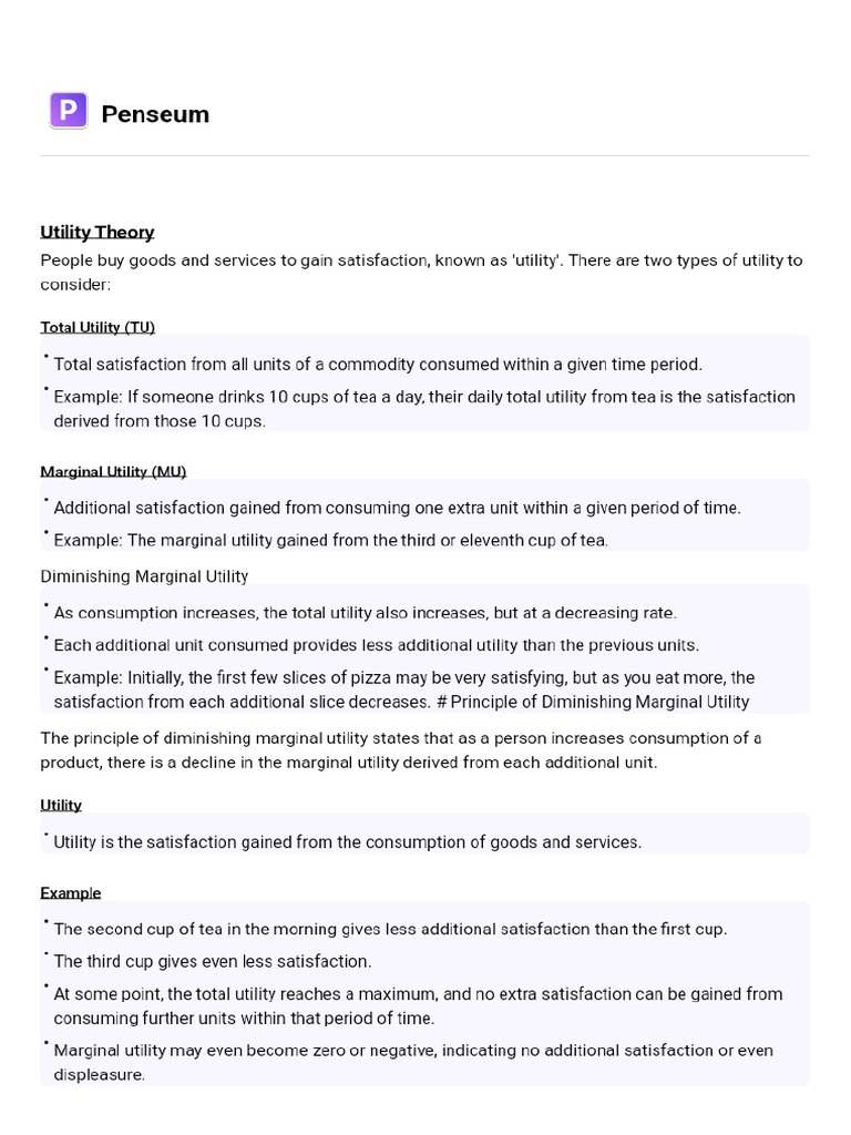 Utility Theory & Marginal Utility Concept | PDF