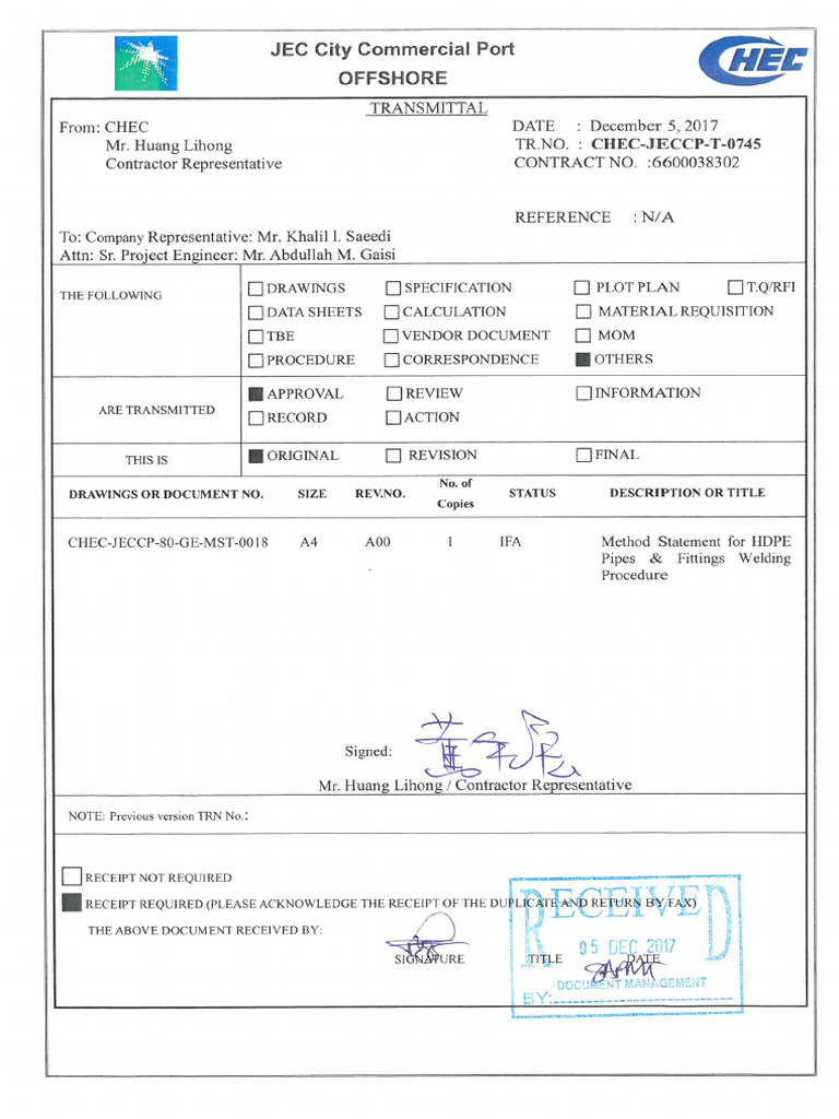 Method Statement Hdpe Welding PDF Free | PDF | Pipe (Fluid Conveyance ...