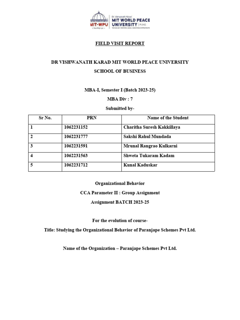 Ob Field Visit Report | Download Free PDF | Leadership | Employment