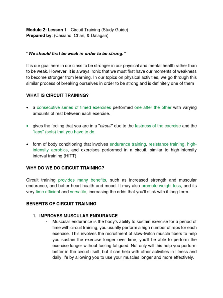 Module 2 - Lesson 1 Circuit Training Study Guide | PDF | Muscle ...