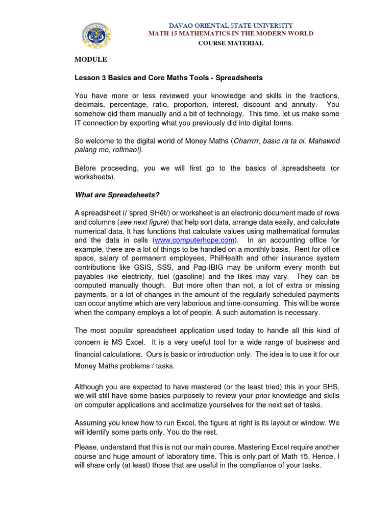 02 Math15 Module Content For BSBA Task Set 03 | PDF | Spreadsheet | Microsoft Excel