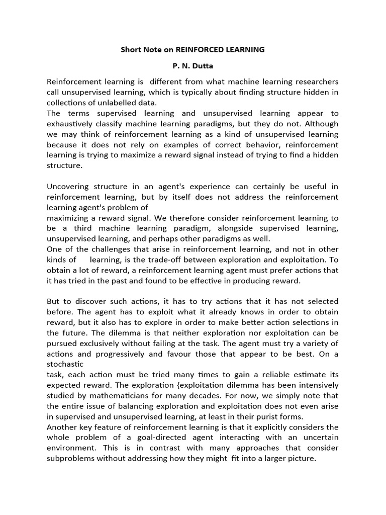 Short Note On Reinforced Learning | PDF | Reinforcement | Learning Short Note On Reinforced Learning | PDF | Reinforcement | Learning