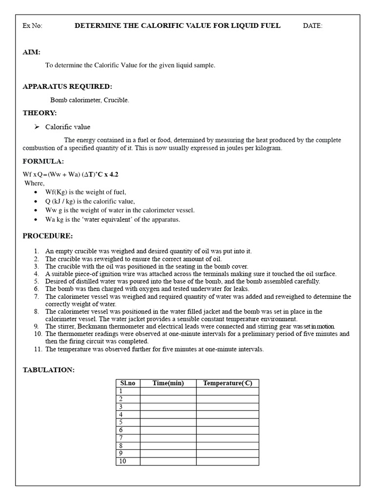 Determination of Calorific Value For Liquid Fuel | PDF | Applied And ...