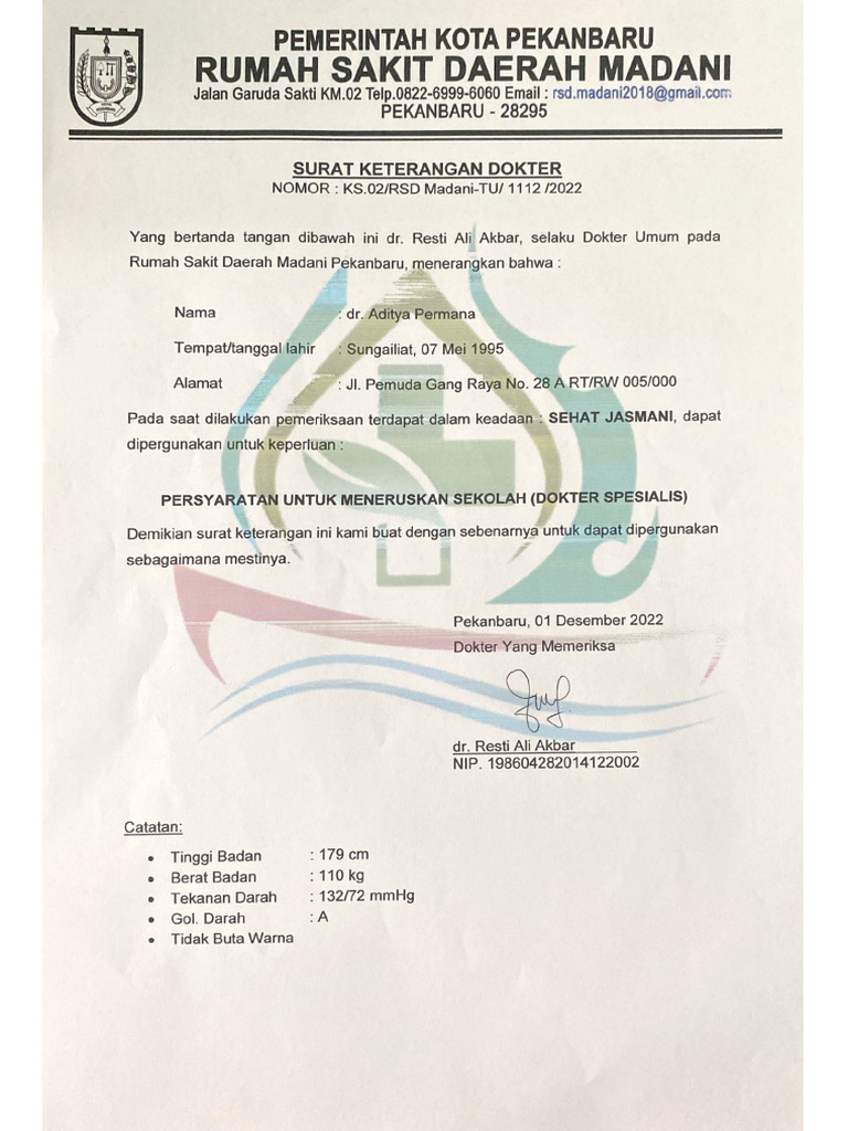 Surat Keterangan Sehat Jasmani | PDF