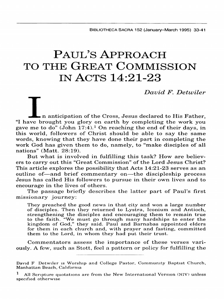 Paul Approach To The Great Commission in Acts 14 (David F Detwiler ...