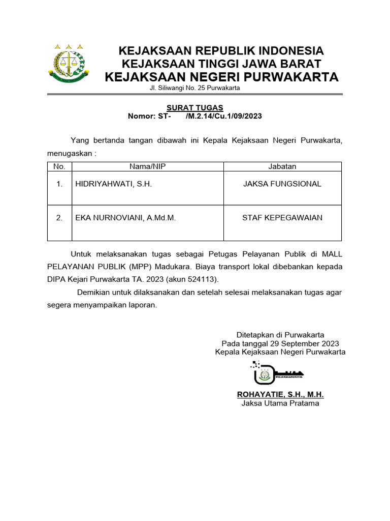 Surat Tugas MPP | PDF