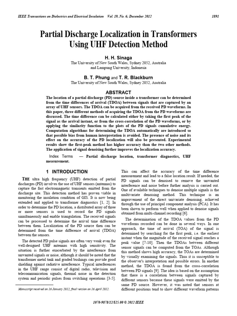 Partial Discharge Localization In Transformers Using Uhf Detection