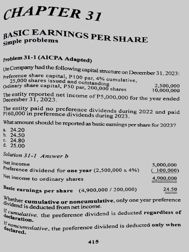 Basic Earning Per Share - PracAcc | PDF