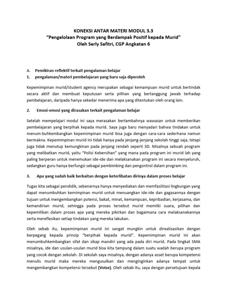 Koneksi Antar Materi 3.3 (Serly Safitri) | PDF | Karier & Perkembangan | Pengembangan Diri