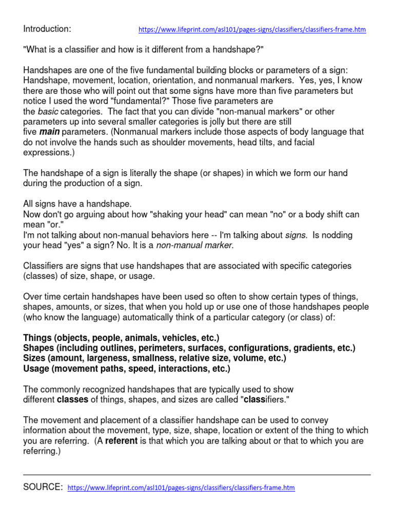 Understanding ASL Classifiers | PDF