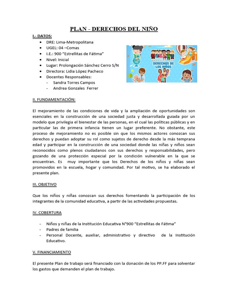 PRE PLAN DERECHOS DEL NIÑO Mod | PDF | Derechos de los niños | Color