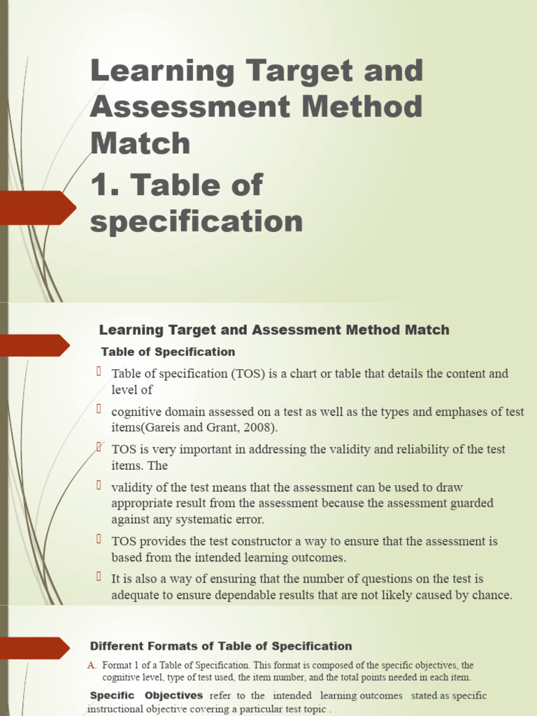 Goles Rio - Learning Target and Assessment Method MATCH | PDF ...