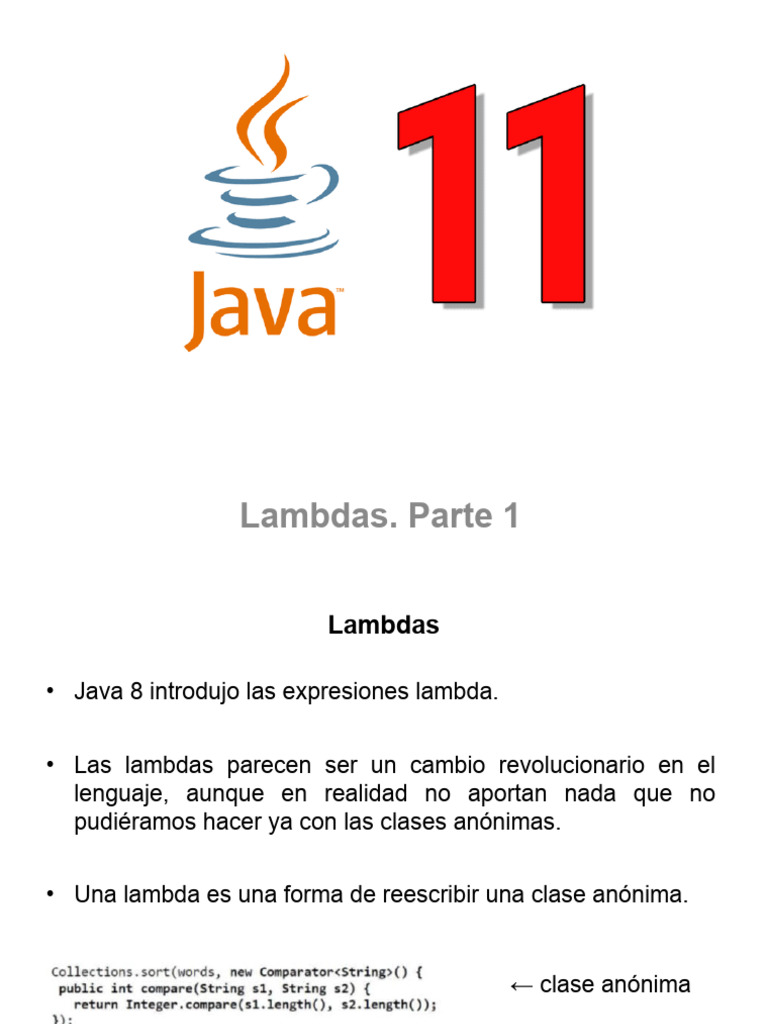 Java 11. Lambdas. Parte 1 | PDF | Función anónima | Java (lenguaje de ... Java 11. Lambdas. Parte 1 | PDF | Función anónima | Java (lenguaje de ...
