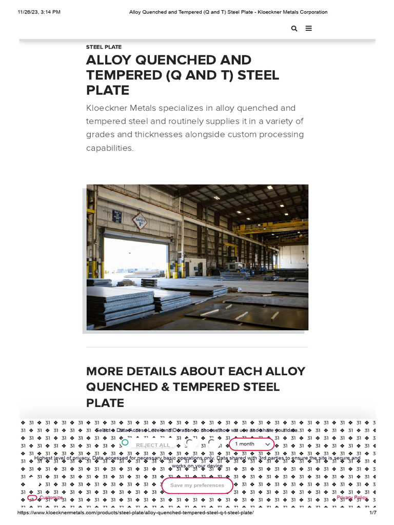 Alloy Quenched and Tempered (Q and T) Steel Plate - Klo | PDF | Steel ...