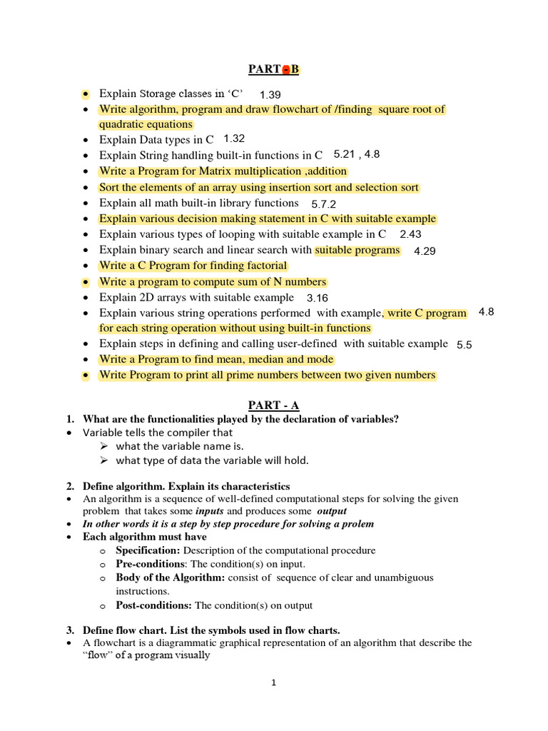 Pspc Faq For Internal Exam Pdf Algorithms Variable Computer Science