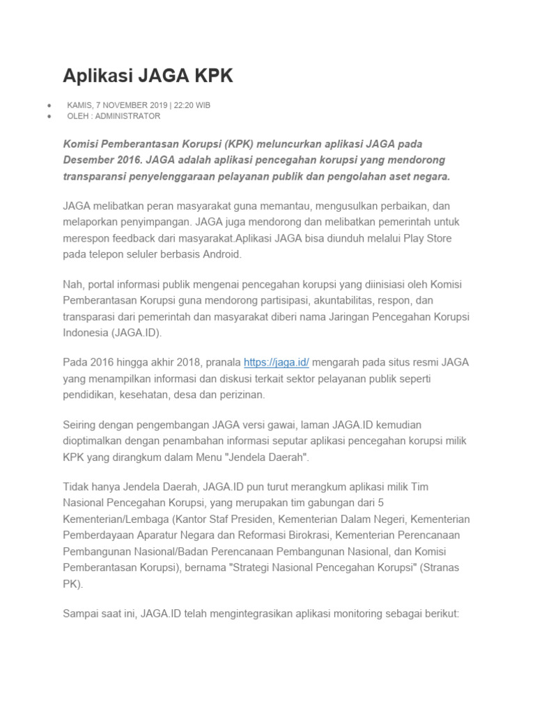 Aplikasi JAGA KPK | PDF