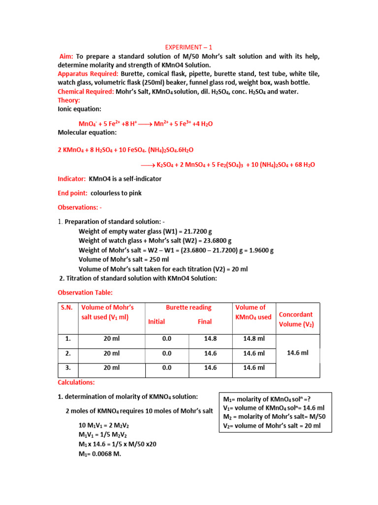 Molarity and Strength of Solutions in Chemistry | PDF | Ammonium | Salt ...