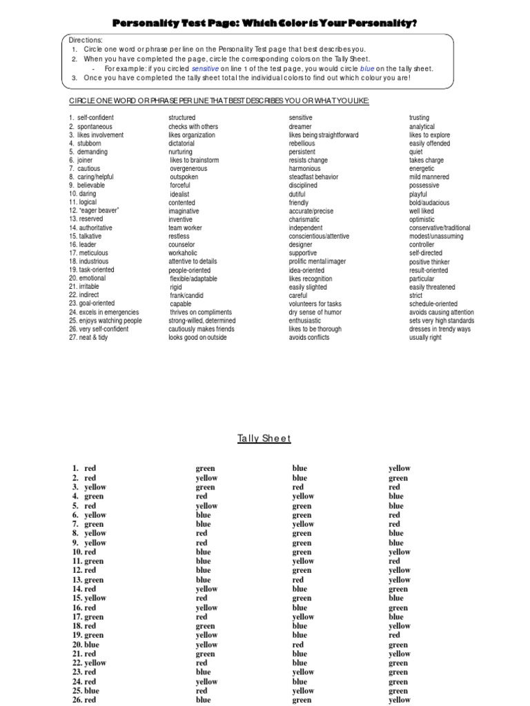 Colour - Personality - Test 2nd Day | PDF | Home & Garden