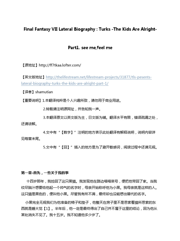 Final Fantasy VII Lateral Biography Turks - The Kids Are Alright | PDF