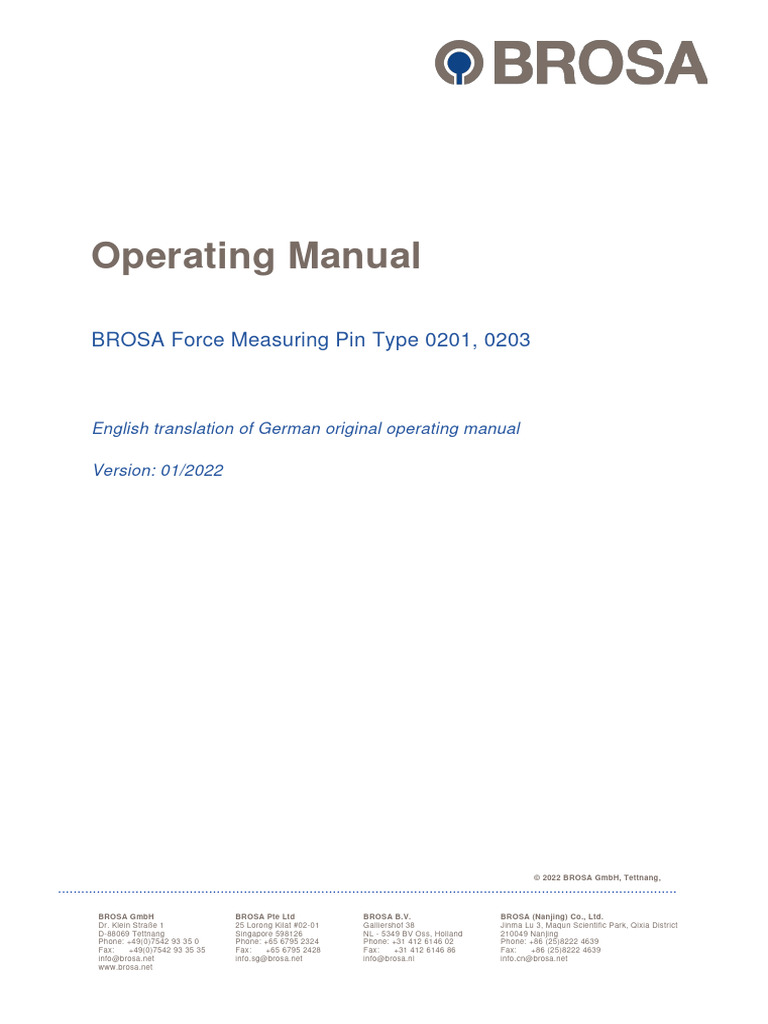BROSA Force Measuring Pin Manual | PDF | Electrical Connector ...