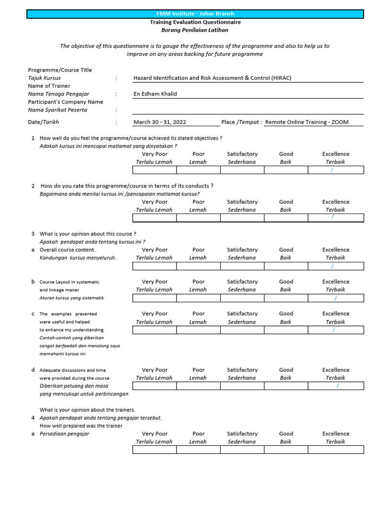 FMM - Evaluation Form | PDF | Cognition