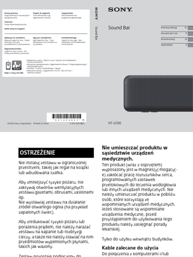 Instrukcja Obslugi SONY HT G700 | PDF