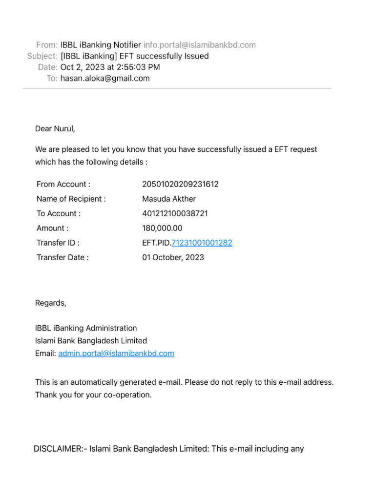 EFT Request Confirmation Details | PDF