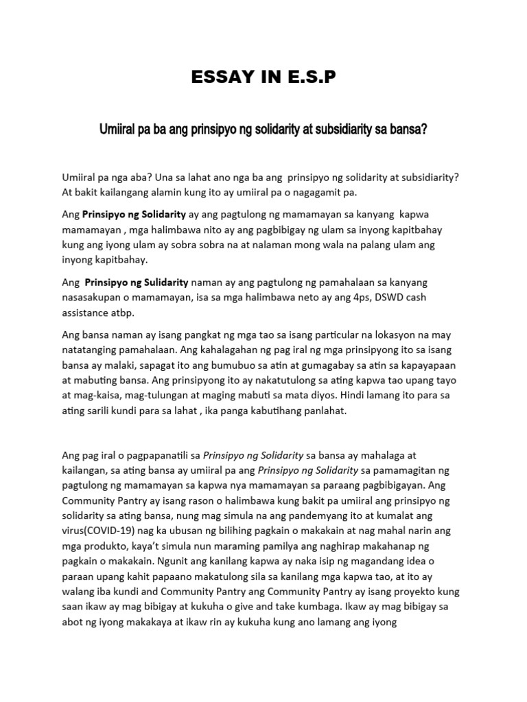 Umiiral Pa Ba Ang Prinsipyo NG Solidarity at Subsidiarity Sa Bansa | PDF