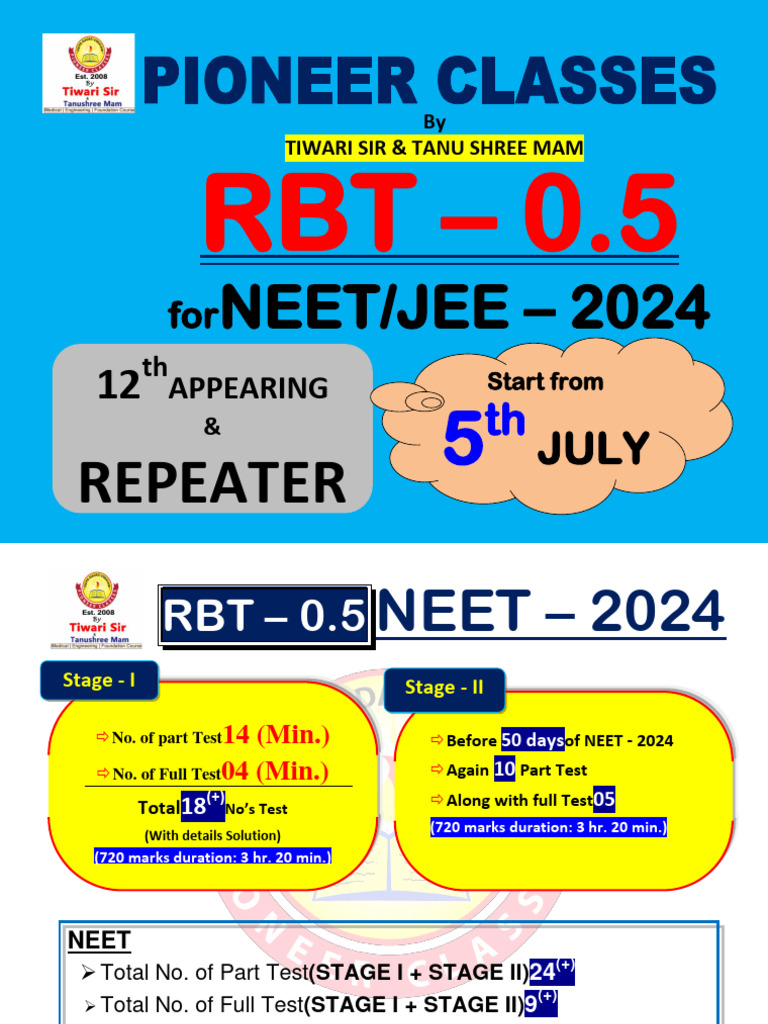 Result RBT 0.5 Part Test 5 JEE Main Class 12th | PDF | Educational ...
