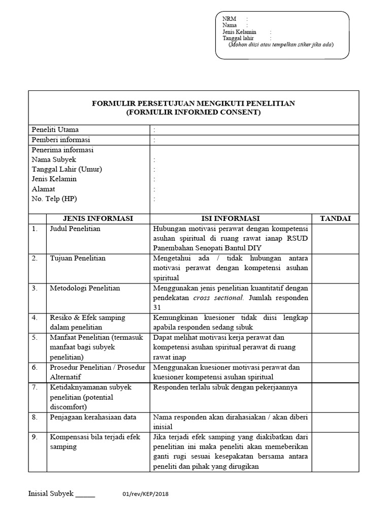 Formulir Informed Consent | PDF