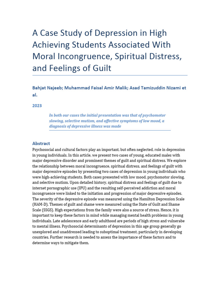 A Case Study of Depression in High Achieving Students Associated With ...