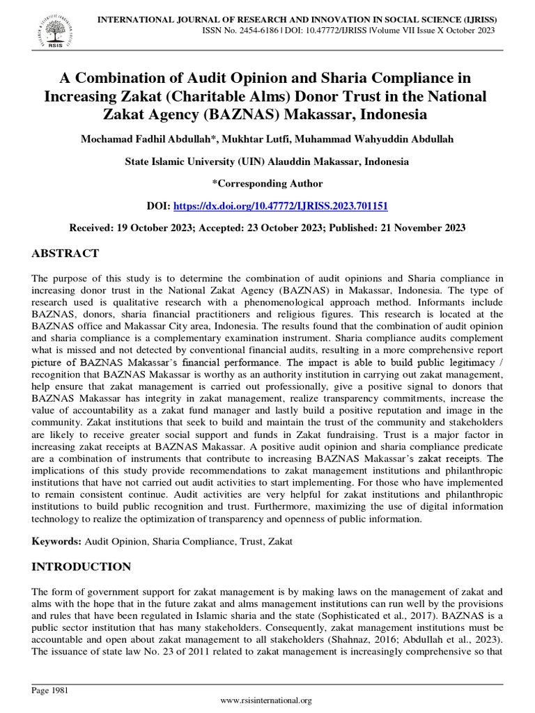 A Combination of Audit Opinion and Sharia Compliance | PDF | Audit ...