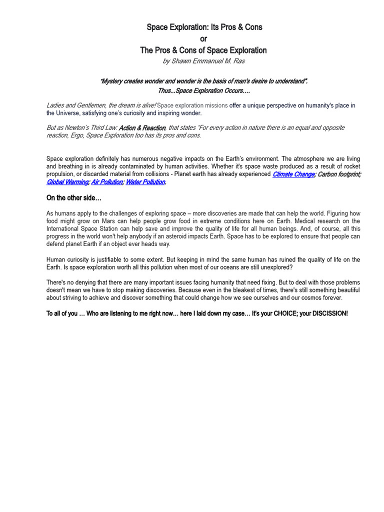 Space-Exploration Informative Speech | PDF