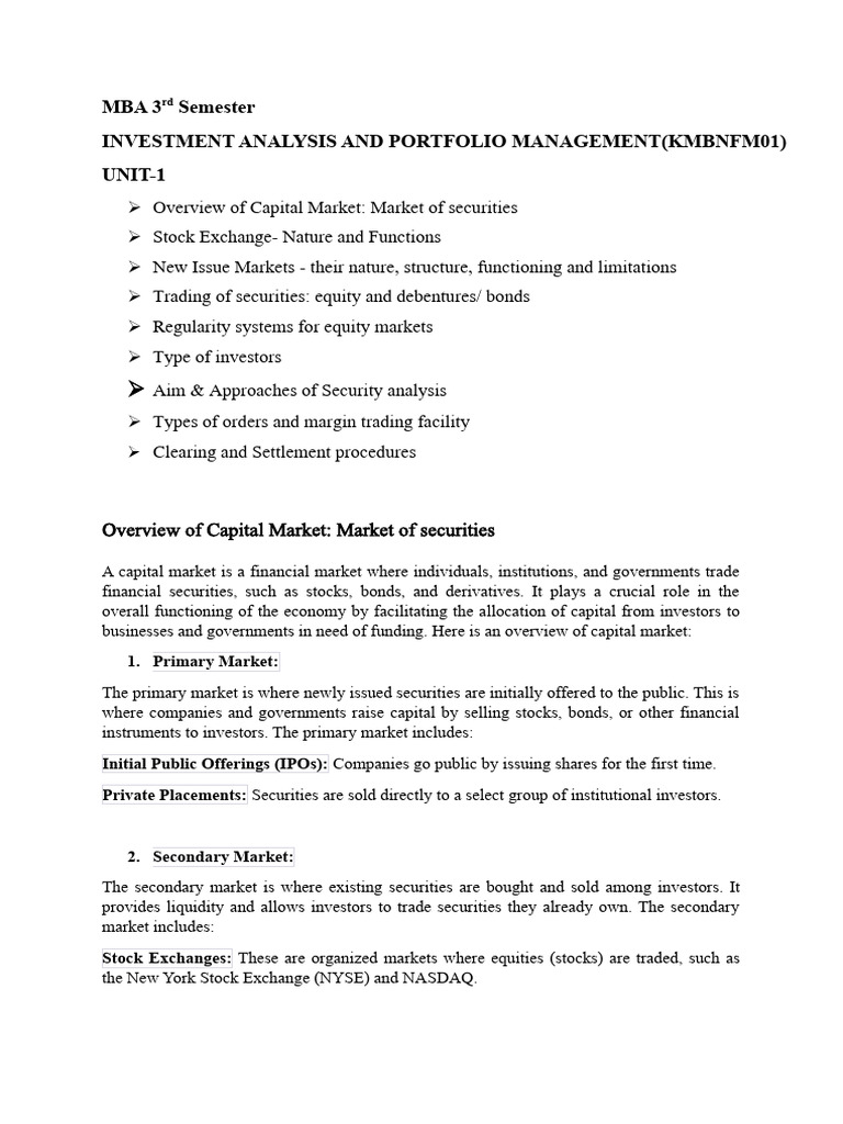 IAPM Unit-1 | PDF | Margin (Finance) | Stocks