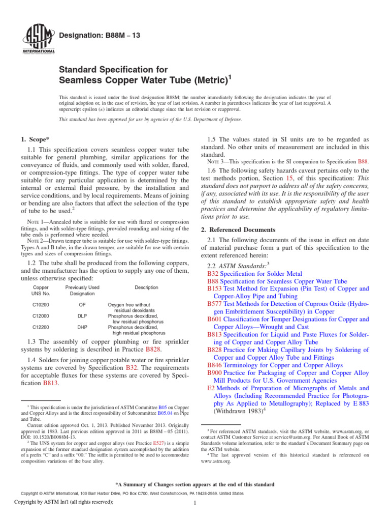 Astm B88 | PDF | Pipe (Fluid Conveyance) | Engineering Tolerance