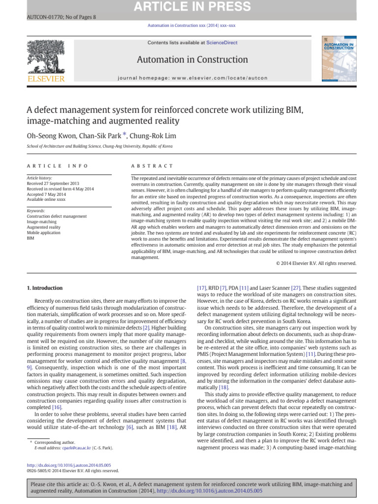 A Defect Management System For Reinforced Concrete Work Utilizing BIM ...