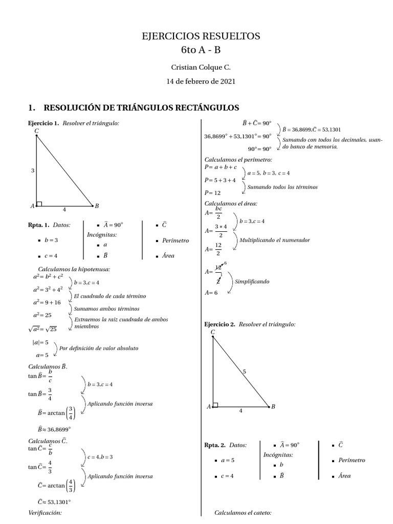 Ejercicios Resolucion Triangulos Rectangulos | PDF | Triángulo | Geometría del plano euclidiano