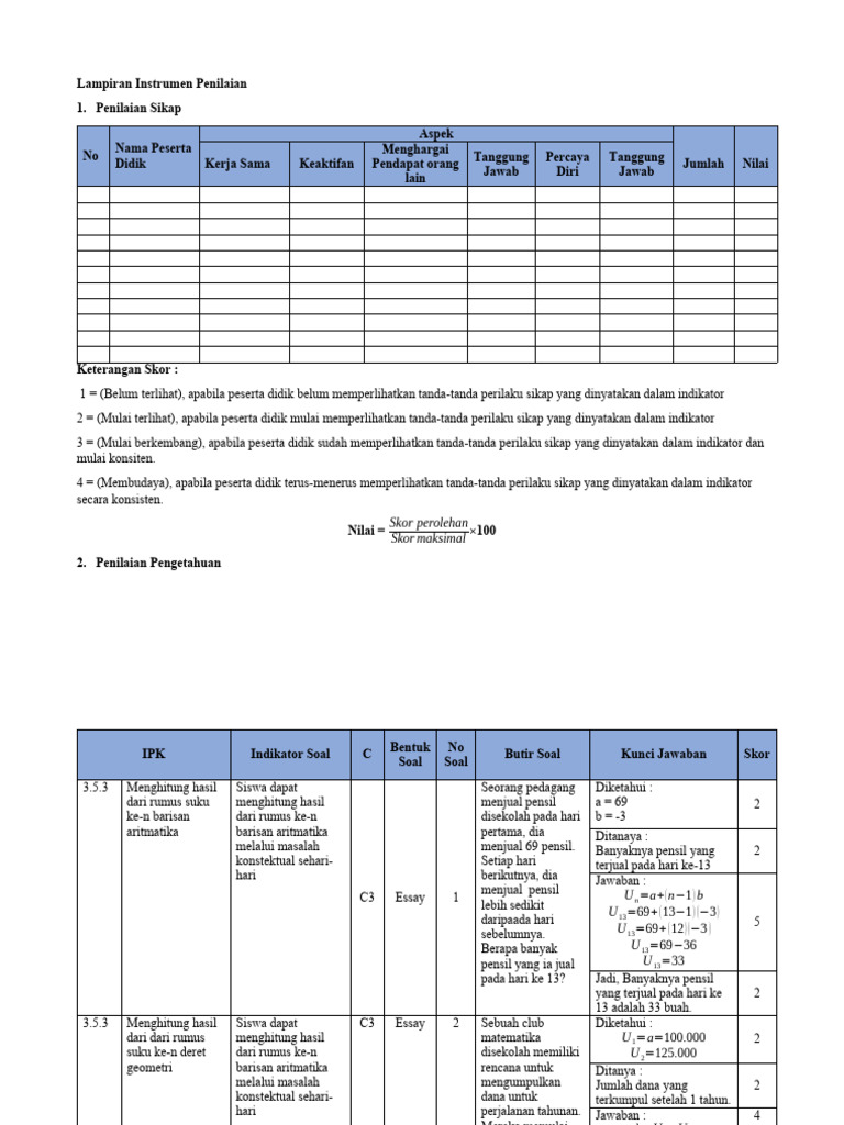 Instrumen Penilaian Sikap dan Pengetahuan | PDF