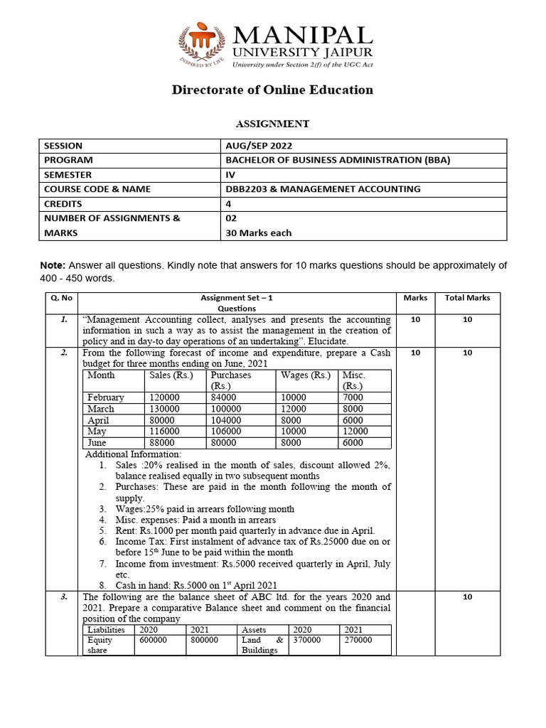 Assignment - DBB2203 - BBA 4 - Set 1 and 2 - Aug-Sep - 2022 | PDF | Balance Sheet | Depreciation