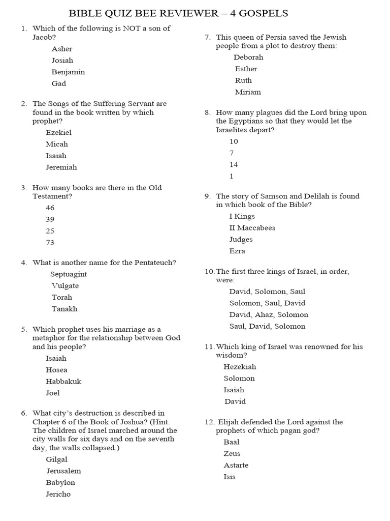 Bible Trivia For Kids Questions and Answers | PDF | Jesus | Gospel Of Matthew