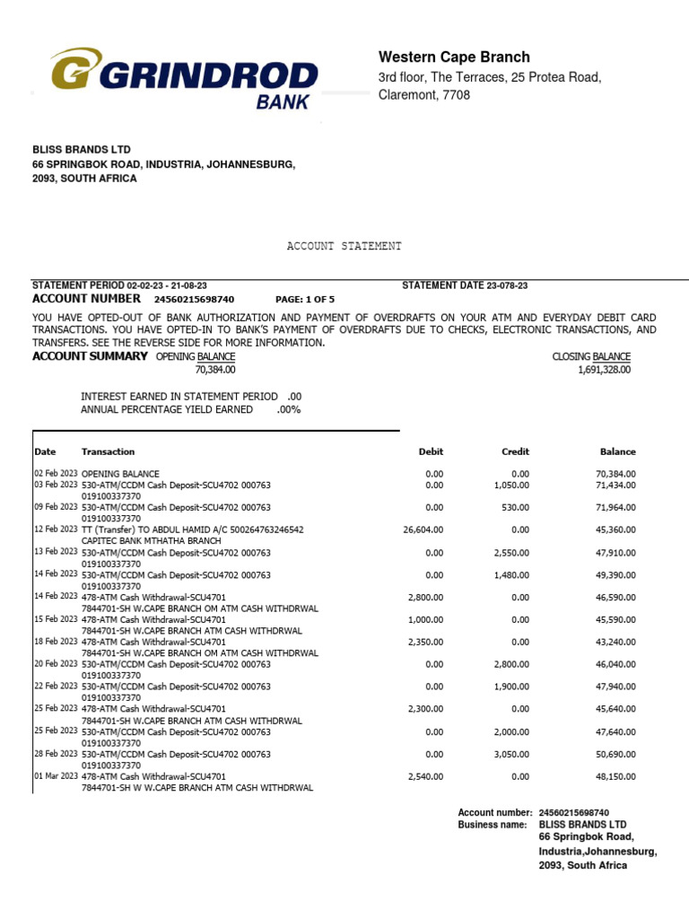 Bank Grindord Statement | Download Free PDF | Cash | Overdraft