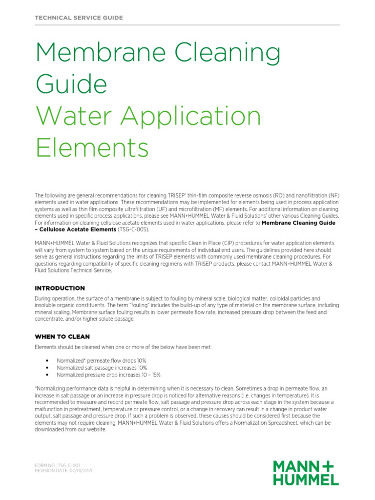 TSG C 001 Membrane Cleaning Guide Water Application Elements | PDF ...